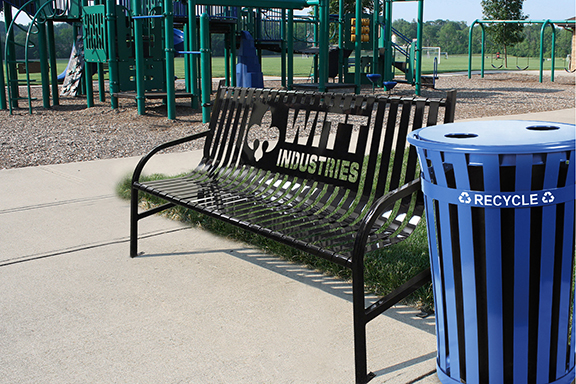 Witt Black & Blue Oakley Series Metal Outdoor Bench & Recycling Trash ...