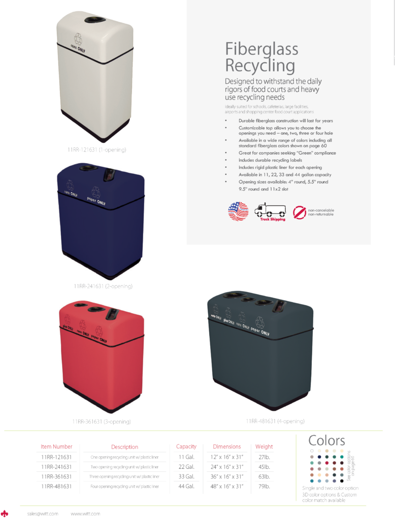Witt Catalog Page Fiberglass Recycling Series Recycling Trash Cans ...